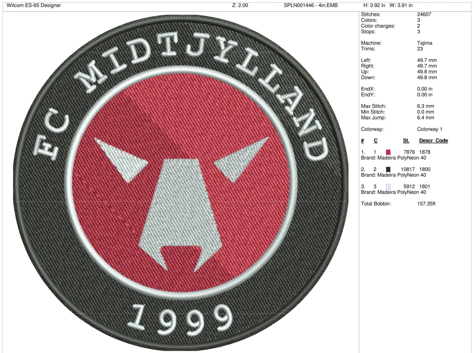 FC Midtjylland - 1999, Danish Superliga, Soccer Sports Embroidery Logo ...