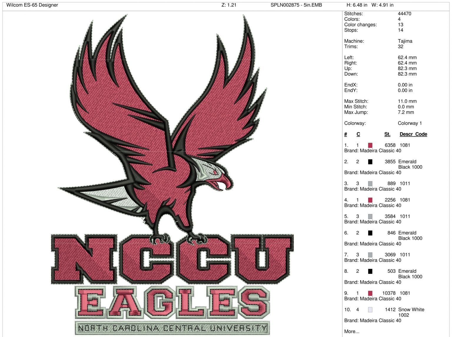 NCCU Eagles - 2006, NCAA Division I (n-r), College Sports Embroidery ...